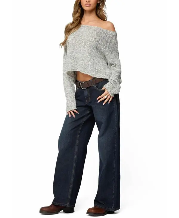 EDIKTED Off-the-shoulder Sweater - Gray