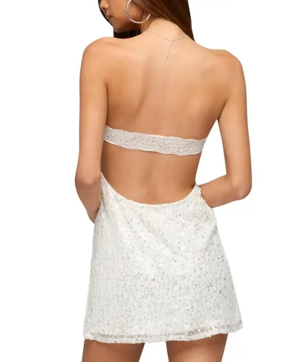 EDIKTED Sequin Lace Backless Mini Dress - White