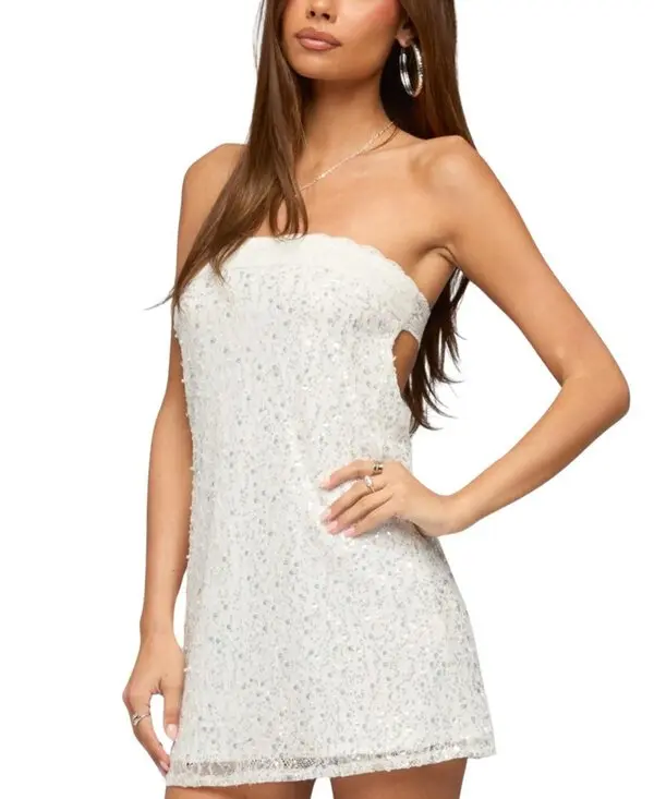 EDIKTED Sequin Lace Backless Mini Dress - White