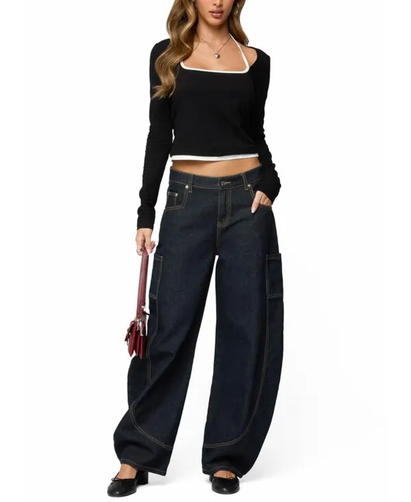 EDIKTED Contrast Layered Square Neck Top