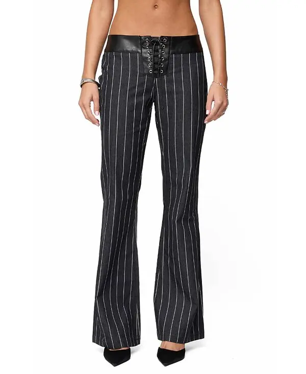 EDIKTED Pinstripe Low Rise Flared Jeans