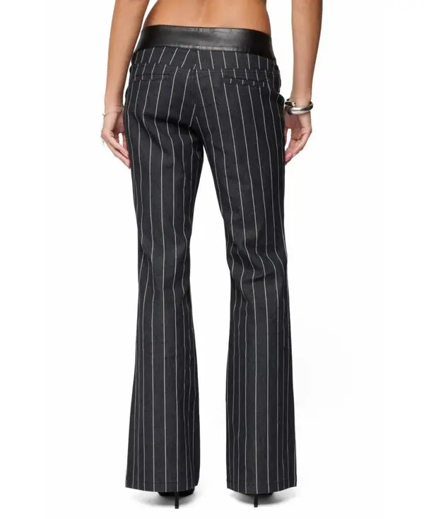 EDIKTED Pinstripe Low Rise Flared Jeans