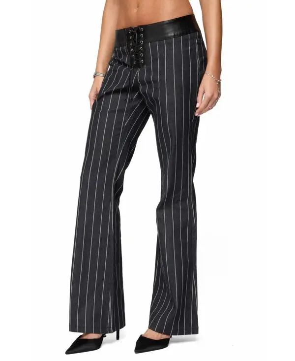 EDIKTED Pinstripe Low Rise Flared Jeans
