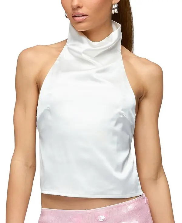 EDIKTED Satin Effect Backless Cowl Neck Top - Cream
