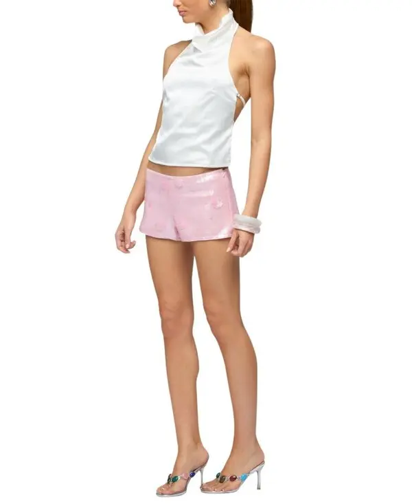 EDIKTED Satin Effect Backless Cowl Neck Top - Cream