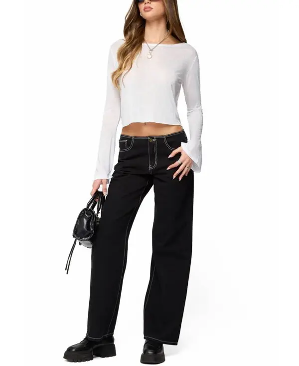 EDIKTED Catalena Long Sleeve Sheer Top