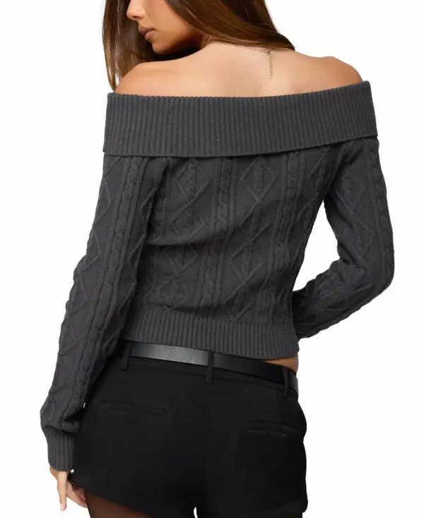 EDIKTED Leta Off-the-shoulder Cable-knit Sweater