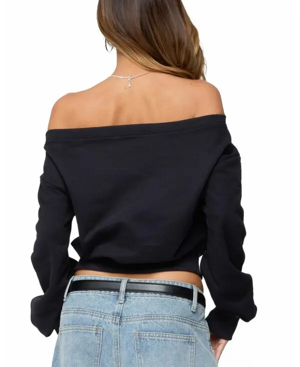 EDIKTED Off Shoulder Sweatshirt - Black