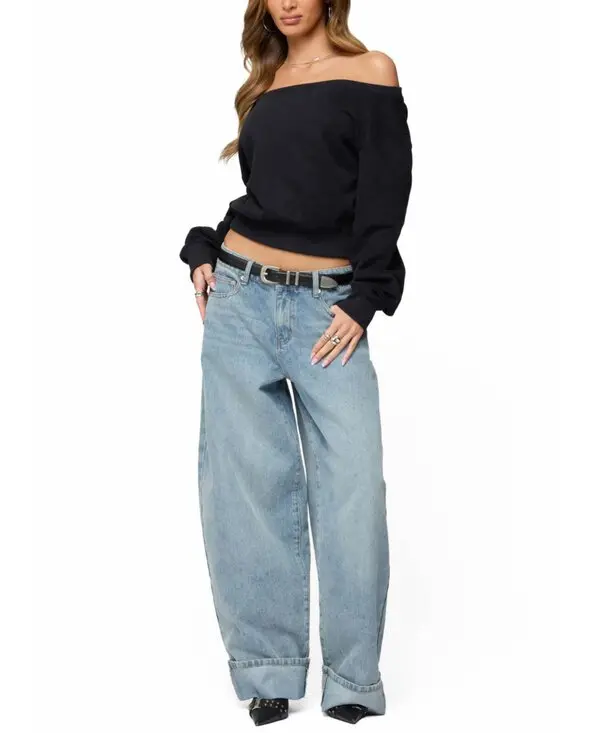 EDIKTED Off Shoulder Sweatshirt - Black