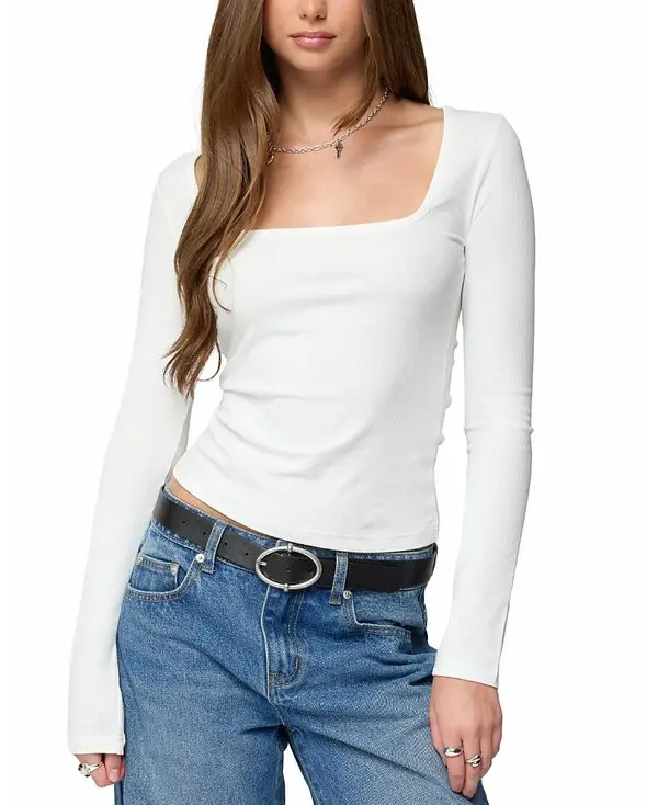 EDIKTED Zandra Square Neck Ribbed Top