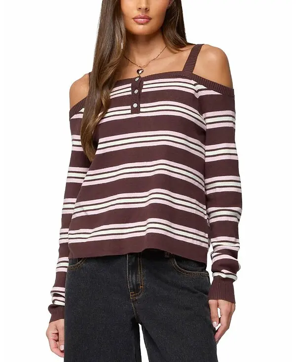 EDIKTED Shyla Off Shoulder Striped Knit Top