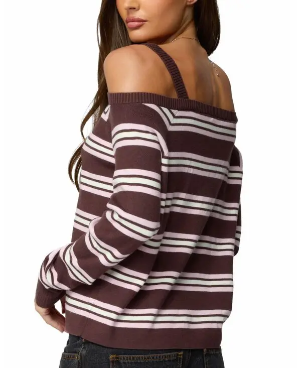 EDIKTED Shyla Off Shoulder Striped Knit Top
