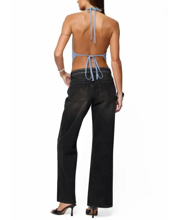 EDIKTED Zenya Backless Cowl Neck Halter Top