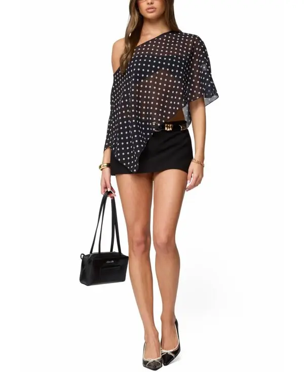 EDIKTED Sheer Chiffon Asymmetric Polka Dot Poncho