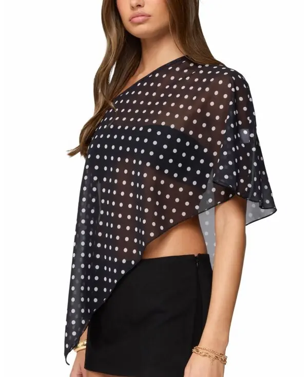 EDIKTED Sheer Chiffon Asymmetric Polka Dot Poncho