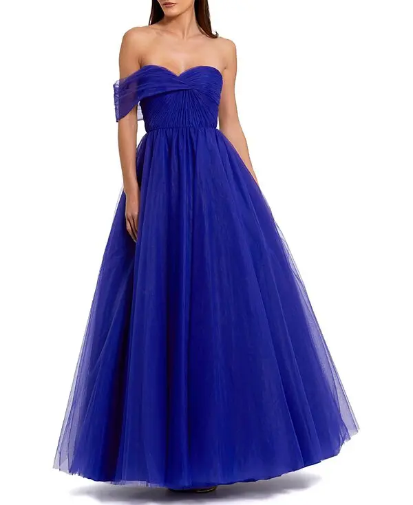 Mac Duggal Strapless Bustier Tulle Ball Gown - Cobalt