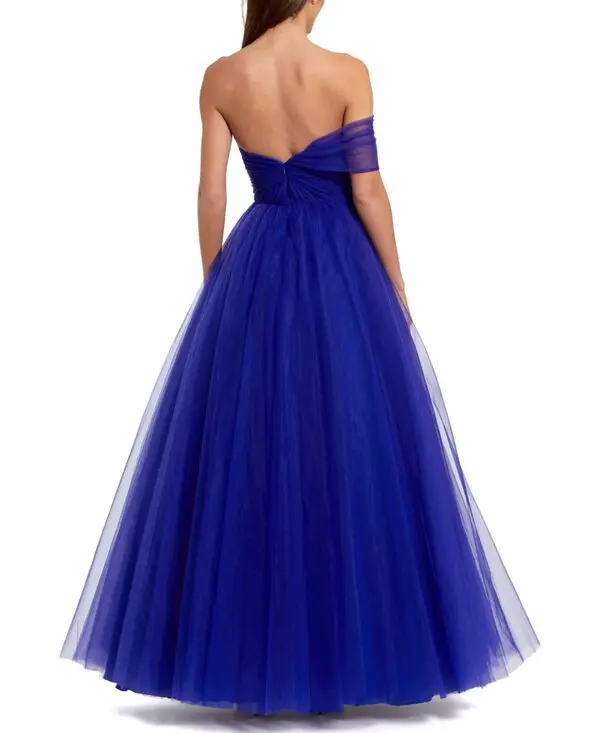 Mac Duggal Strapless Bustier Tulle Ball Gown - Cobalt
