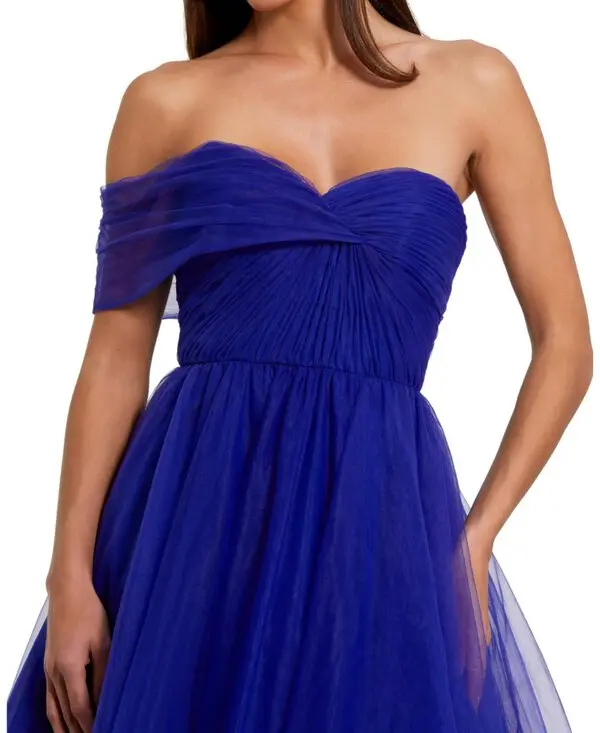Mac Duggal Strapless Bustier Tulle Ball Gown - Cobalt