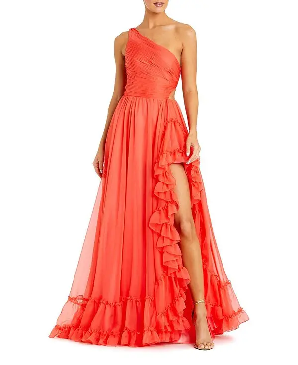Mac Duggal One-shoulder Ruffle Gown - Tangerine