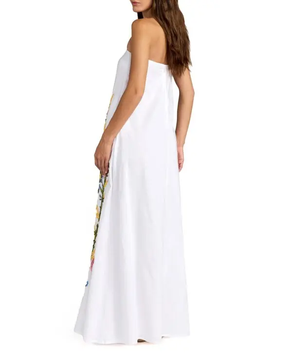 Mac Duggal Strapless Floral Embroidered Linen Gown