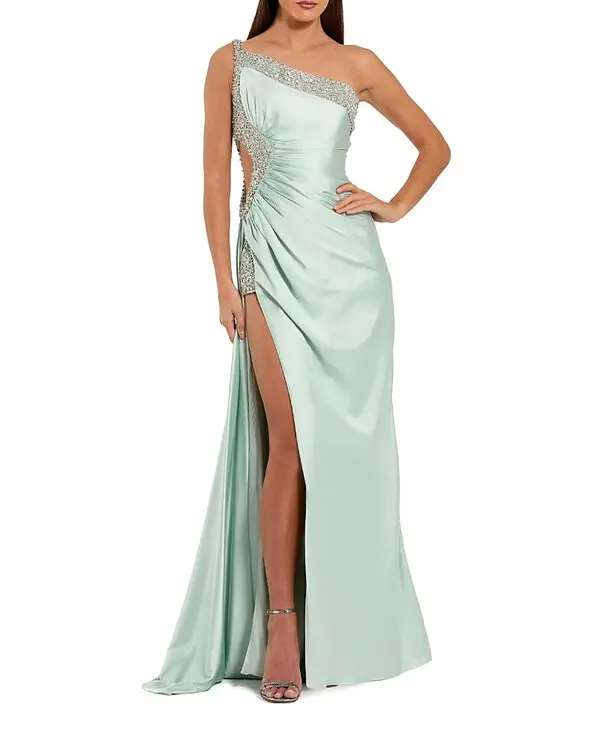 Mac Duggal One Shoulder Embellished Slit Gown