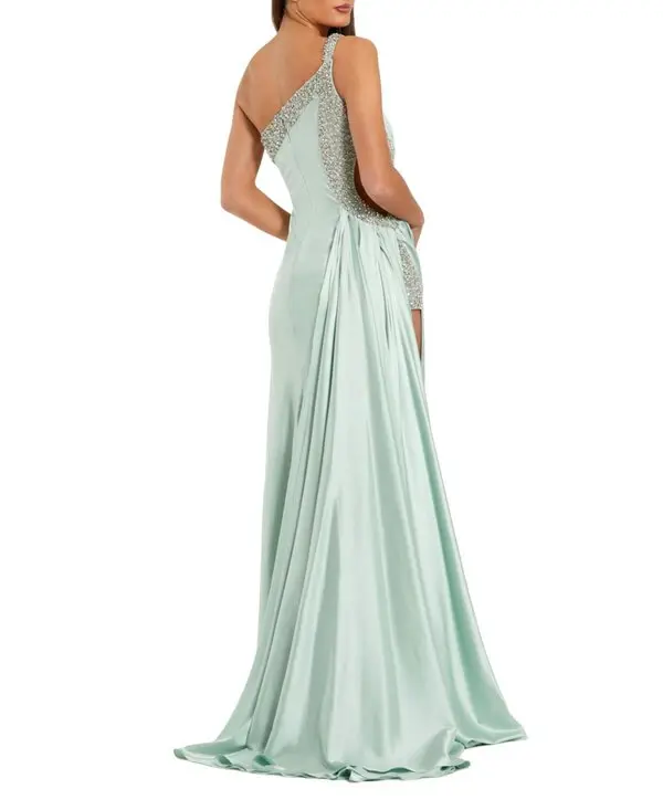Mac Duggal One Shoulder Embellished Slit Gown