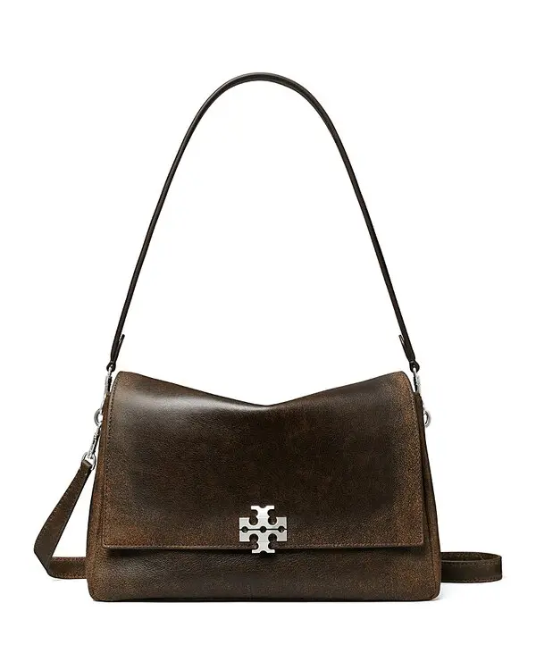 Tory Burch Kira Suede Shoulder Bag - Dark Roast