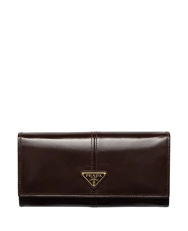 Prada Large Leather Wallet - Brown