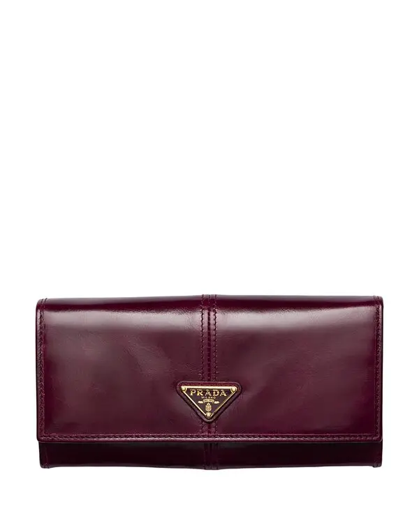 Prada Large Leather Wallet - Burgundy