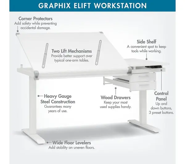 STUDIO DESIGNS HOME Studio Designs Graphix Elift Split Top Adjust. Draft Table