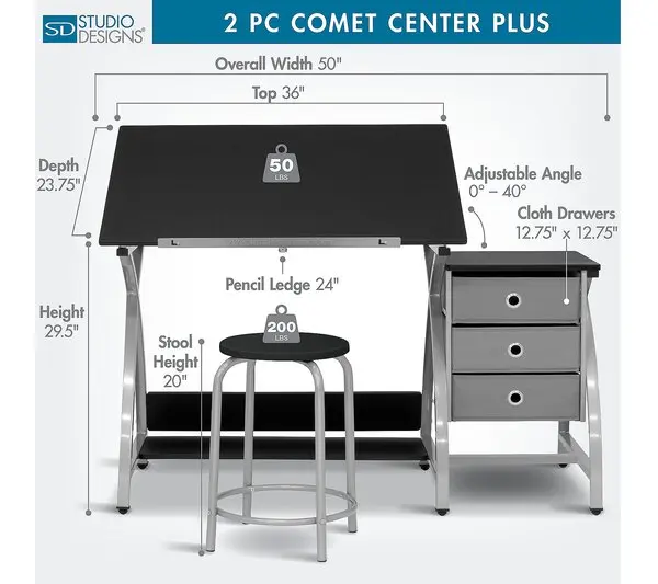 STUDIO DESIGNS HOME Studio Designs Comet Center Plus Drawing Table With Stool