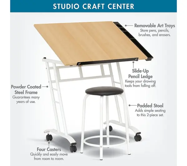 STUDIO DESIGNS HOME Studio Designs Craft Center Rolling Drawing Tab Le And Stool