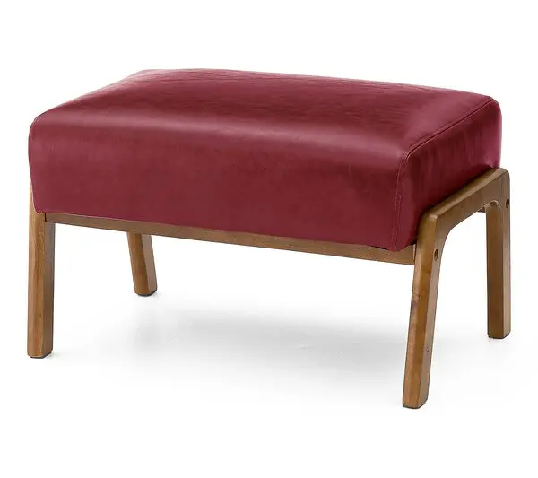 GLITZHOME Mid-century Modern Burgundy Leatheret Te Accent Stool - One-color