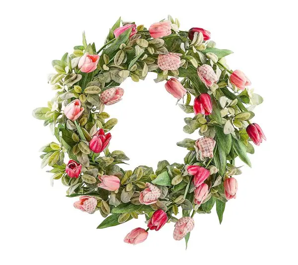 MACKENZIE-CHILDS Rosy Check Tulip 28' Wreath - One-color