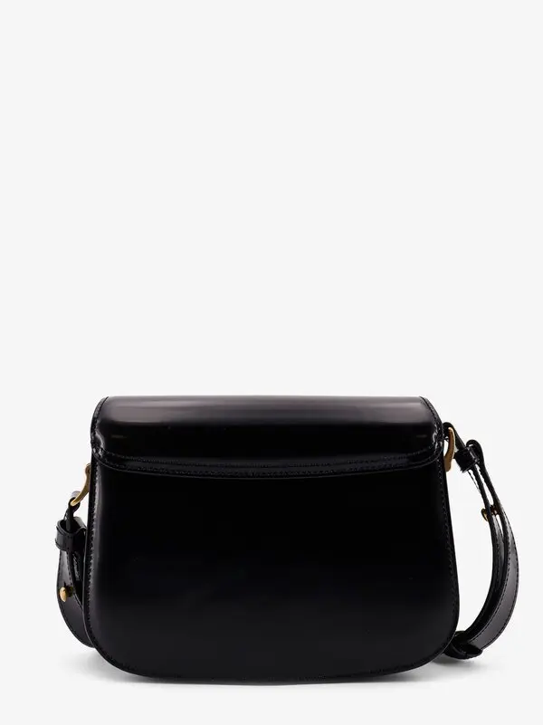 Ami Leather Shoulder Bag With Metal Logo On The Front - Black