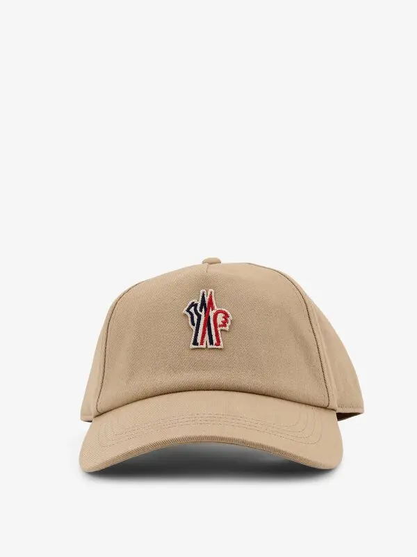 Moncler Cotton Hat With Logo Patch On The Front - Beige