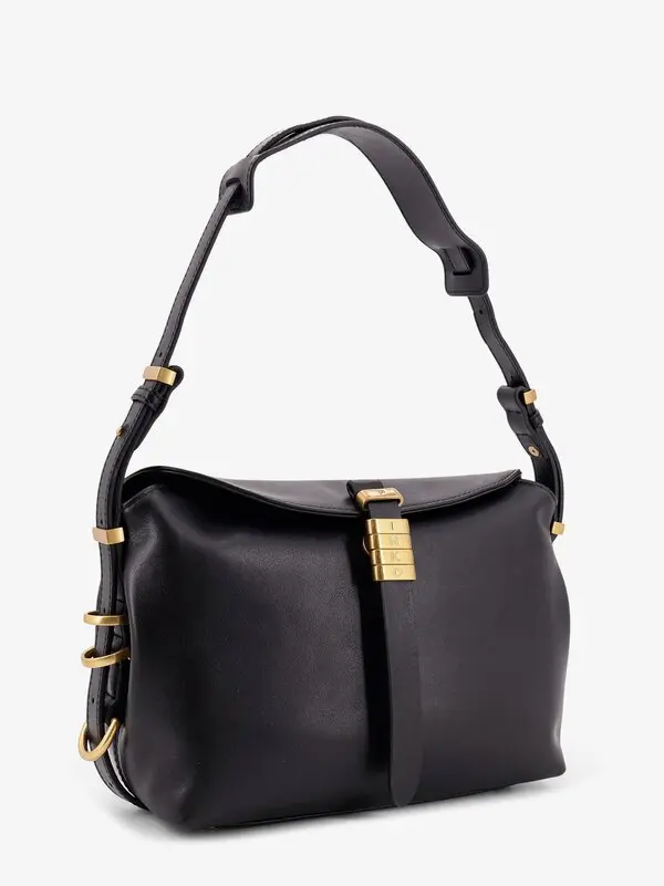 Pinko Leather Shoulder Bag With Metal Logo - Black
