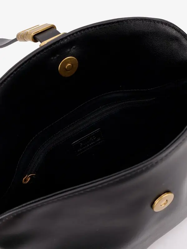Pinko Leather Shoulder Bag With Metal Logo - Black