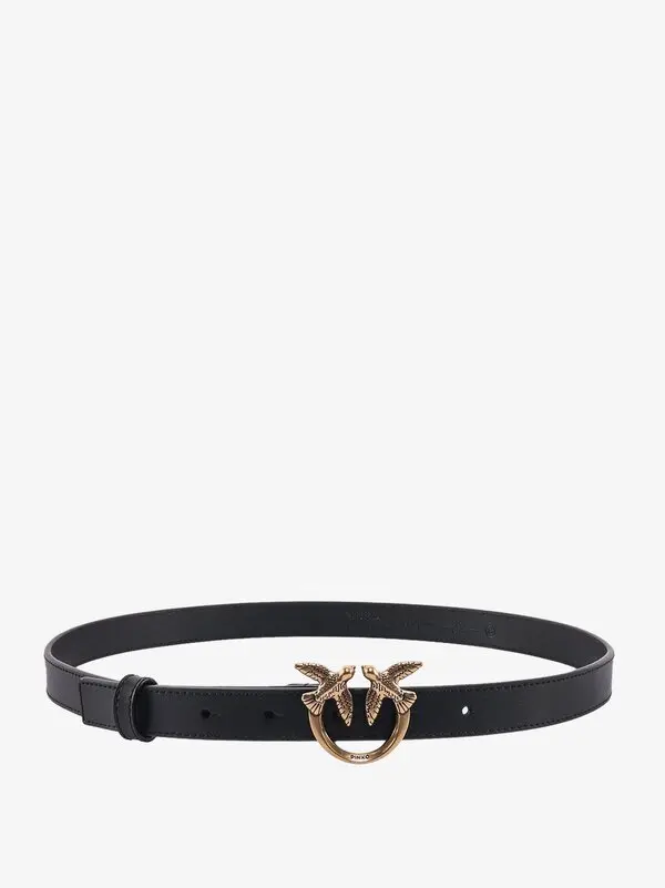 Pinko Love Berry Leather Belt With Love Birds Buckle - Black