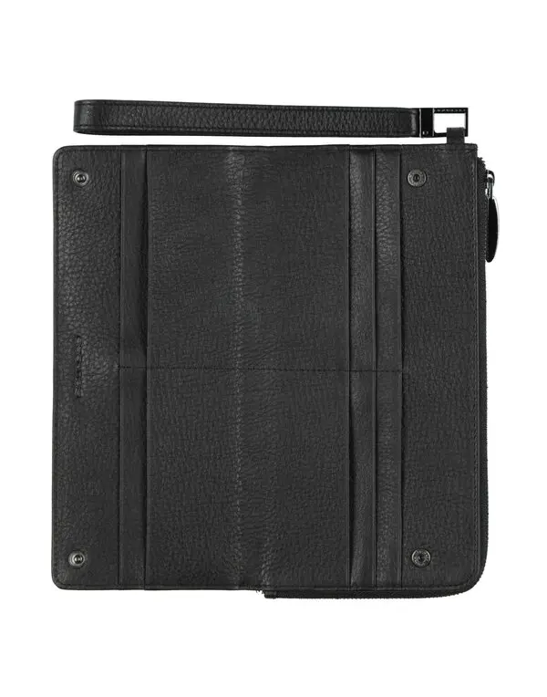 PIQUADRO Document Holder Leather, Metal - Black