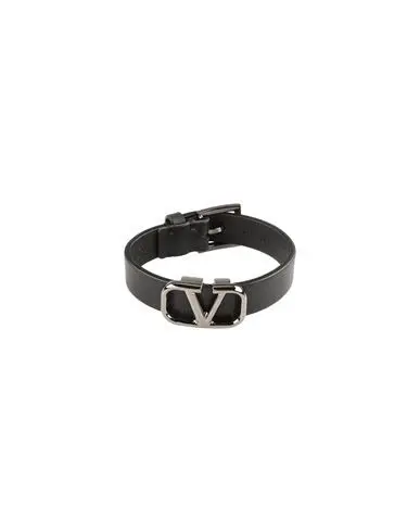 Valentino Garavani Bracelet In Leather With Logo - Black