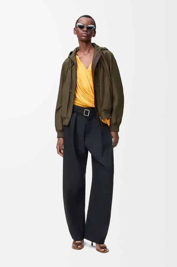 Loewe Hooded Jacket In Cotton Blend - Khaki Green