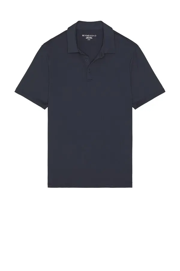 Beyond Yoga All In Active Polo In Baby Blue - Nocturnal Navy
