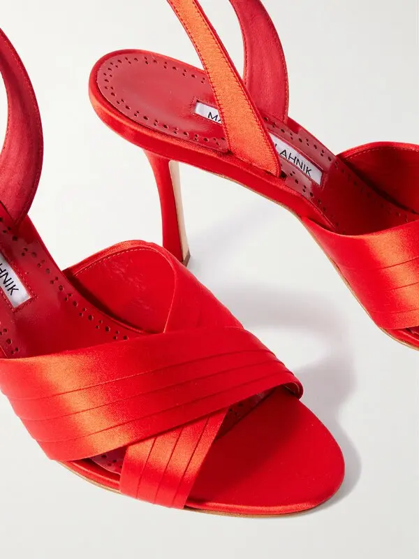 Manolo Blahnik Vierasan 90 Pintucked Satin Slingback Sandals - Red