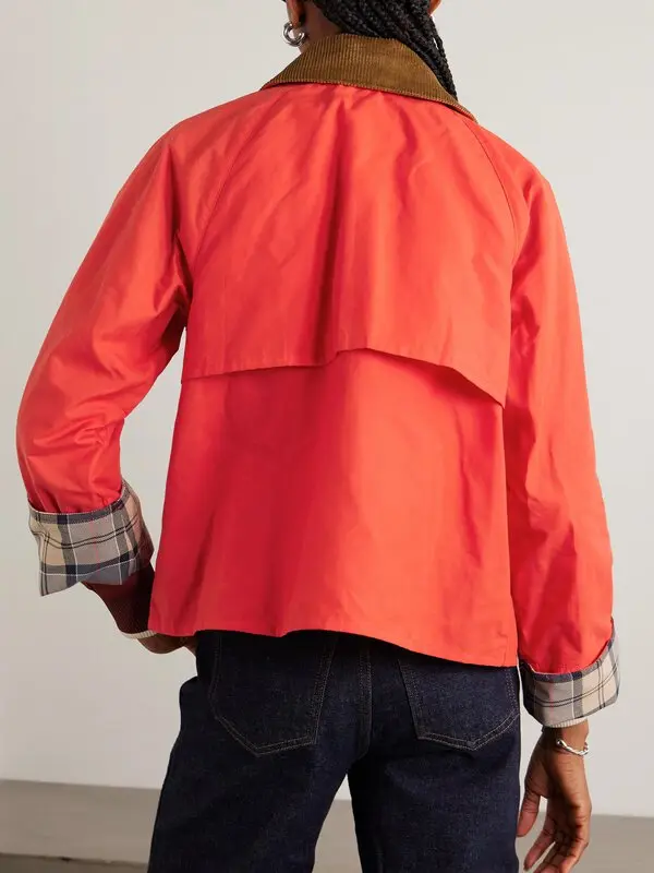 Barbour Mackworth Corduroy-trimmed Cropped Cotton Jacket - Red