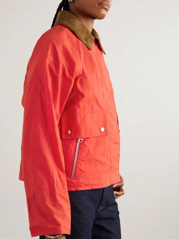 Barbour Mackworth Corduroy-trimmed Cropped Cotton Jacket - Red