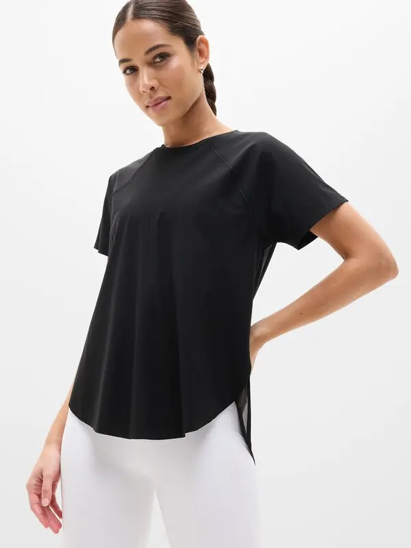 Athleta Relaxed Fit Mesh Back Tee - Black