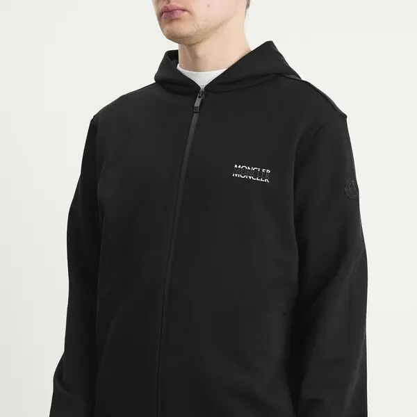 Moncler Stripe Logo Zip-up Hoodie - Black