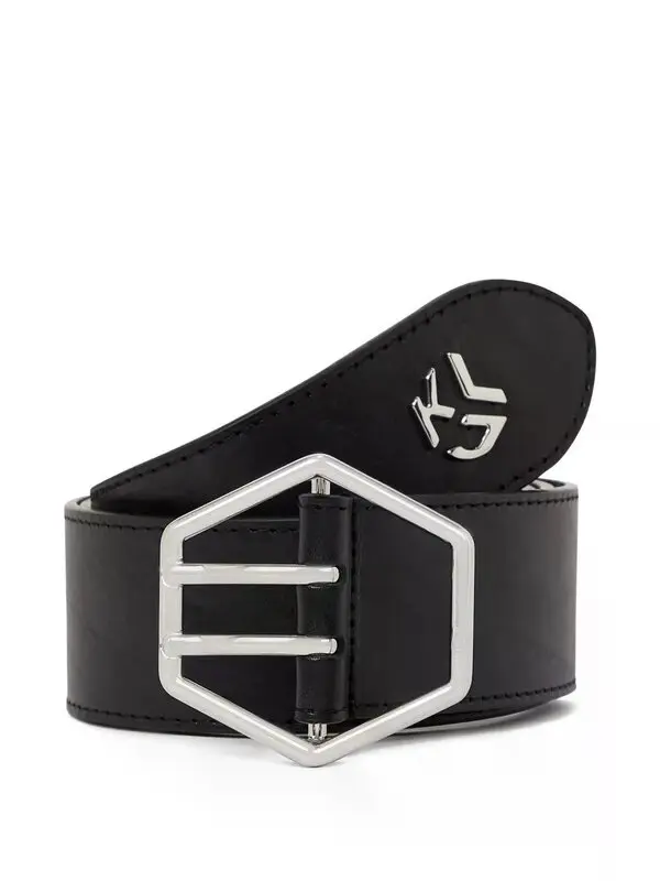 Karl Lagerfeld Hexagon Buckle Leather Belt - Black