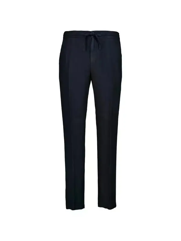 120% Lino Linen Drawstring Trousers - Blue